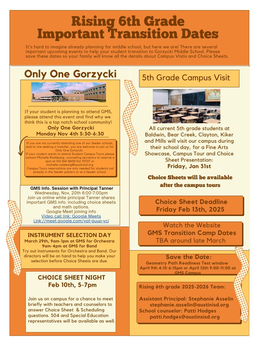 GMS - 6th Grade Transition Information | Baldwin Elementary School